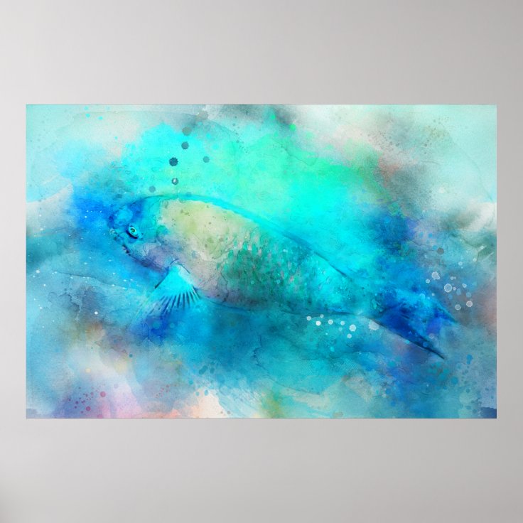 Hawaiian Tropical Fish Watercolor - Parrotfish Poster | Zazzle
