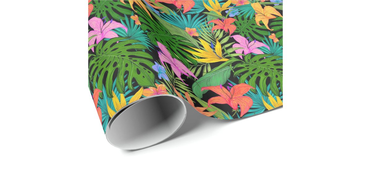 Hawaiian Tropical Floral Leaf Pattern Wrapping Paper | Zazzle