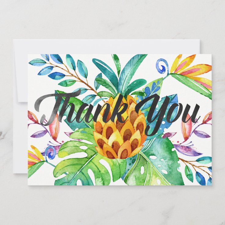 Hawaiian Tropical Watercolor Pineapple Thank You | Zazzle