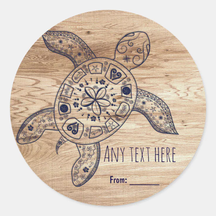 Hawaiian Turtle & Light Wood Wedding Favor Classic Round Sticker | Zazzle