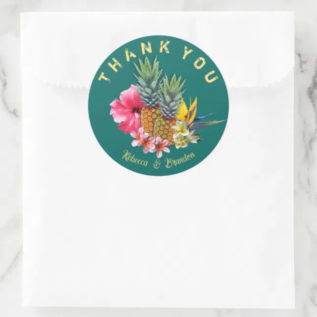 Hawaiian Wedding Thank You Black Classic Round Sticker | Zazzle