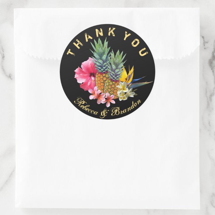 Hawaiian Wedding Thank You Black Classic Round Sticker | Zazzle