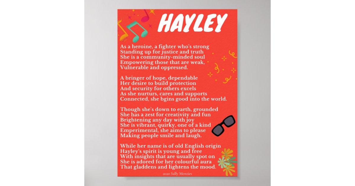 "Hayley" Name Poem Poster | Zazzle
