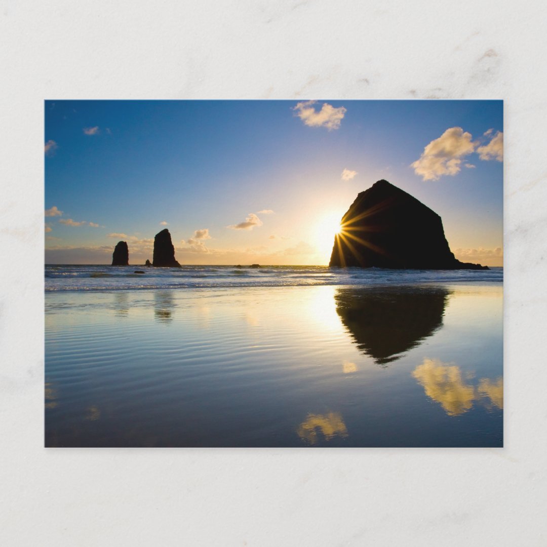 Haystack Rock Sunset - Cannon Beach, Oregon Postcard | Zazzle