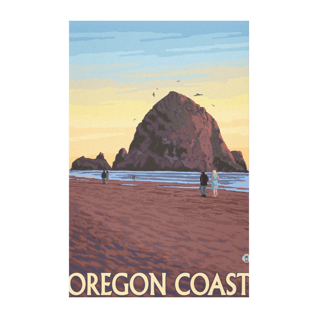 Haystack Rock Vintage Travel Poster Canvas Print | Zazzle