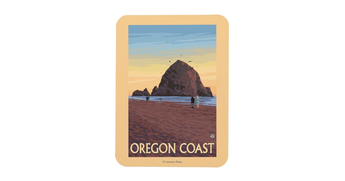 Haystack Rock Vintage Travel Poster Magnet | Zazzle