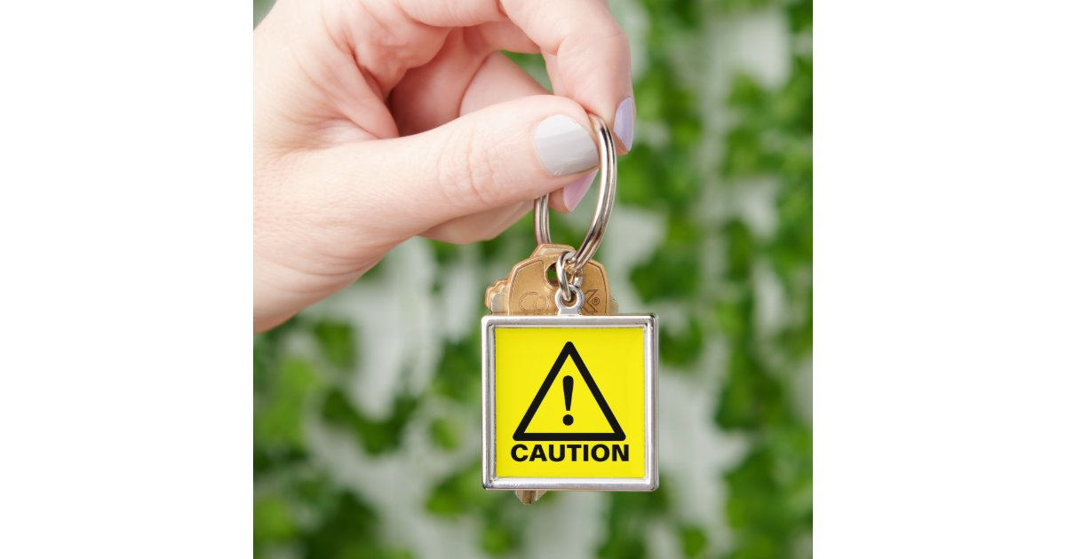 Hazardous warning yellow caution sign keychain | Zazzle