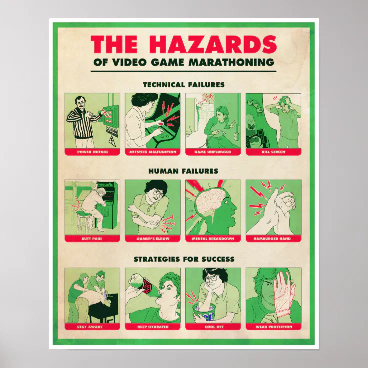 HAZARDS OF VIDEO GAME MARATHONING Poster | Zazzle