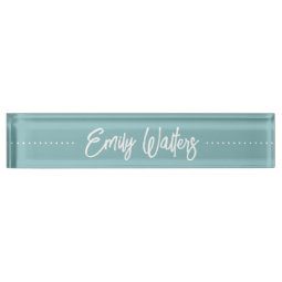Hazy Aqua Sketched Cursive Script Desk Name Plate | Zazzle