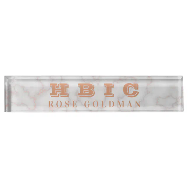 HBIC Modern Rose Gold Marble Stone Luxury Desk Name Plate | Zazzle