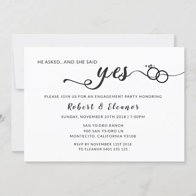He Asked and She Said Yes Engagement Invitation | Zazzle