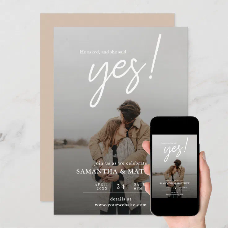 He Asked and She Said Yes Photo Engagement Party Invitation | Zazzle