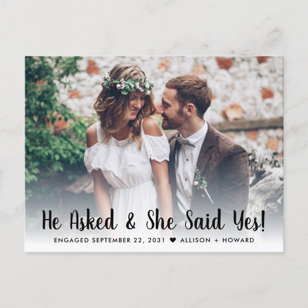He Asked She Said Yes Engaged Photo Engagement Announcement Postcard ...
