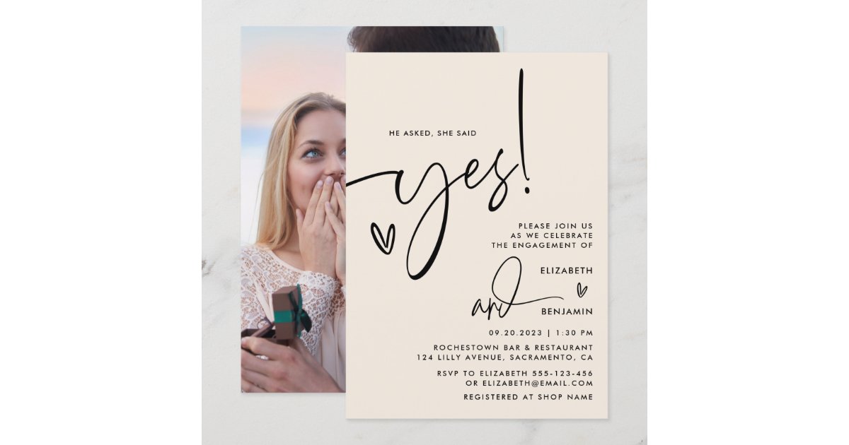 He Asked She Said Yes Engagement Party Photo Invitation | Zazzle