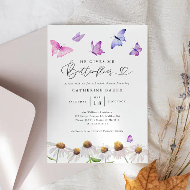 He Gives Me Butterflies Bridal Shower Invitation | Zazzle