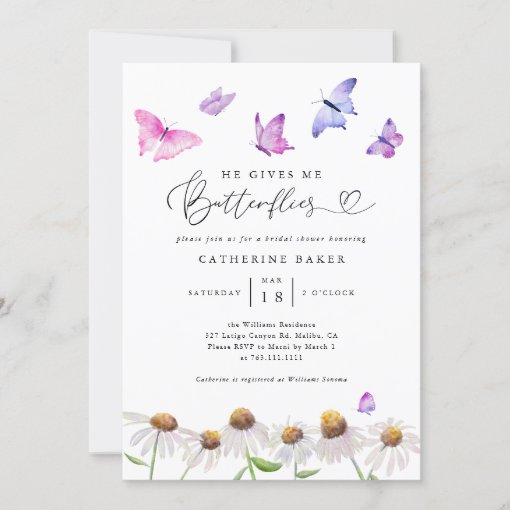 He Gives Me Butterflies Bridal Shower Invitation | Zazzle