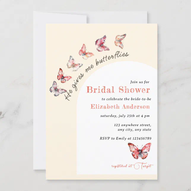 He Gives Me Butterflies elegant Bridal Shower Invitation | Zazzle