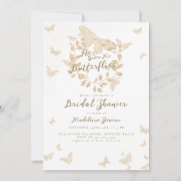 He Gives Me Butterflies Gold Wreath Bridal Shower Invitation | Zazzle