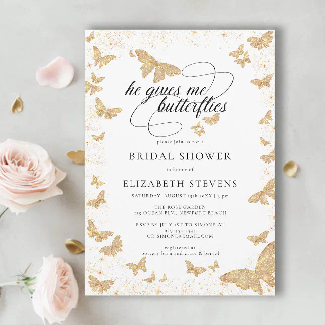 He Gives Me Butterflies Romantic Bridal Shower Invitation | Zazzle