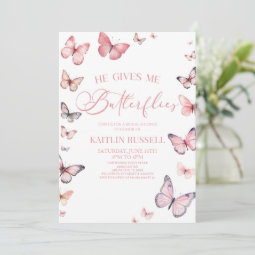 He Gives Me Butterflies Soft Pink Bridal Shower Invitation | Zazzle