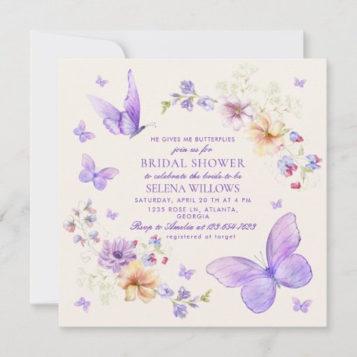 He Gives Me Butterflies Watercolor Bridal Shower Invitation | Zazzle