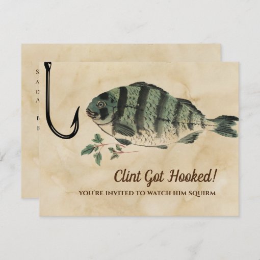 He Got Hooked! Fish Funny Engagement Party Invitation | Zazzle