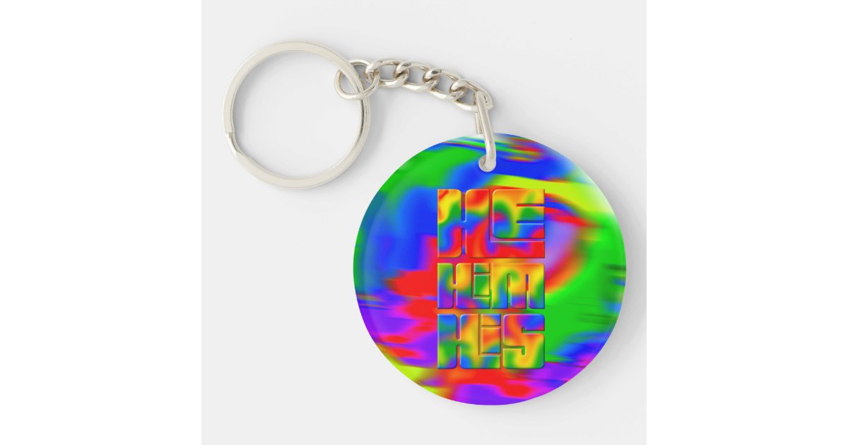 He Him His Pronouns Rainbow Tie Dye Keychain | Zazzle