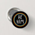 HE/HIM Pronouns Rainbow Handlettered Minimal Button | Zazzle