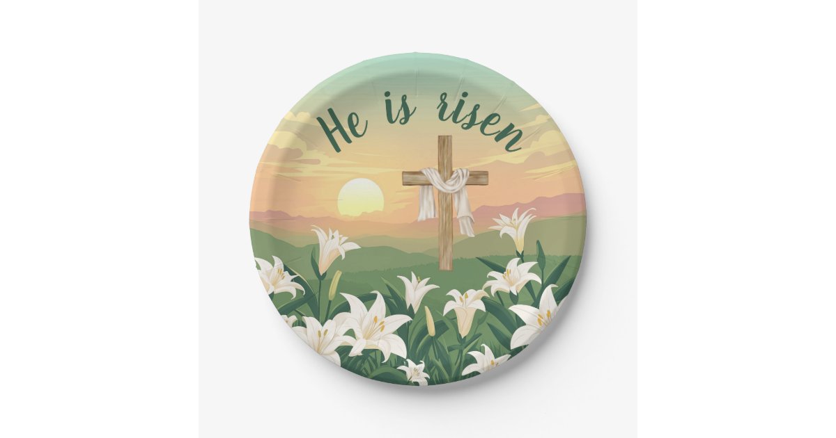 He is risen Easter Resurrection Paper Plates | Zazzle