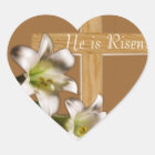 He Has Risen Rugged Cross With Clouds Classic Round Sticker | Zazzle.com