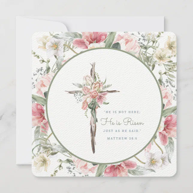 He is Risen Floral Cross Easter Card | Zazzle