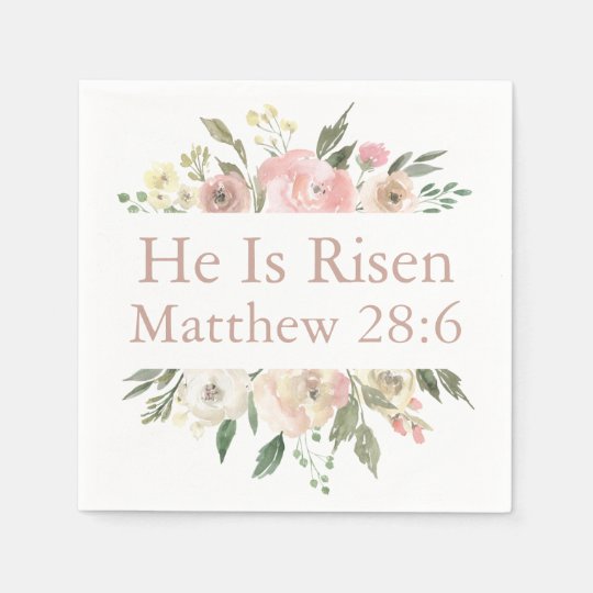 He is Risen Pink Beautiful Floral Religious Easter Napkins | Zazzle.com
