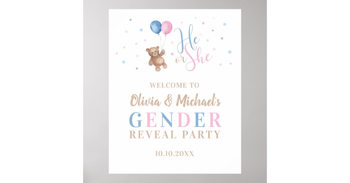 He or She Baby Gender Reveal Party Large Welcome Poster | Zazzle