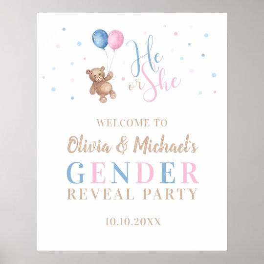 He or She Baby Gender Reveal Party Welcome Poster | Zazzle.com