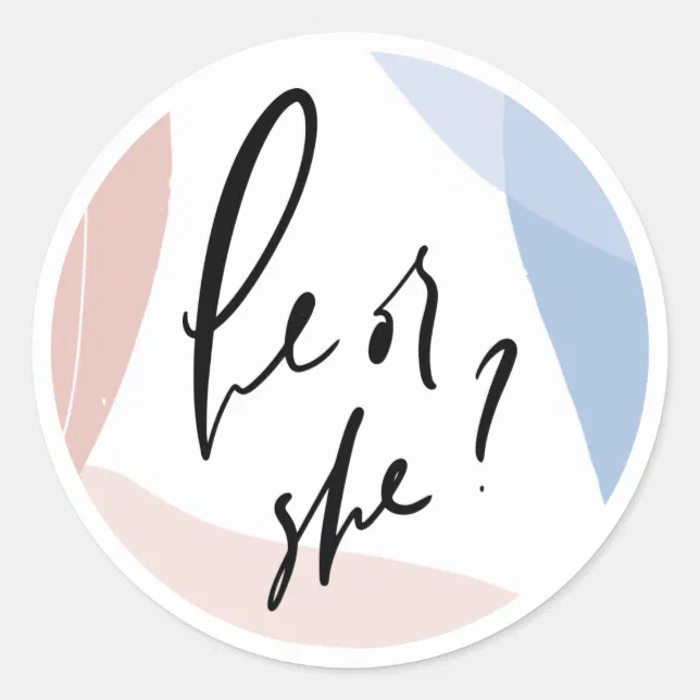 He or She? Gender Reveal Party Decoration Classic Round Sticker | Zazzle