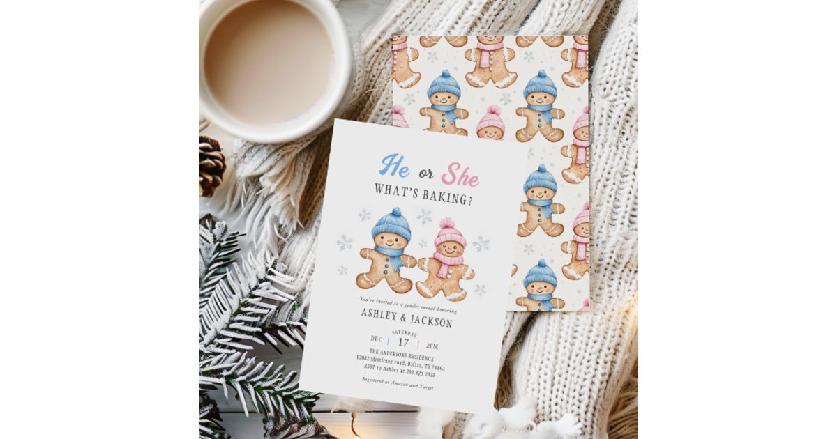 He or She What's Baking Gingerbread Gender Reveal Invitation | Zazzle