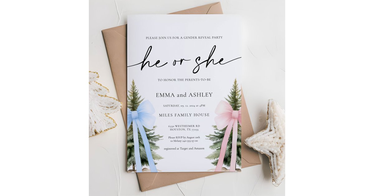 He or She Winter Gender Reveal Invitation | Zazzle