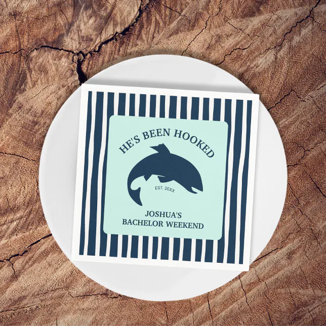 He’s Been Hooked Fishing Bachelor Party Napkins | Zazzle