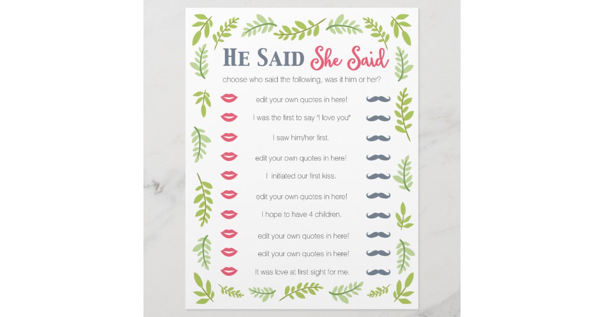 He said She Said illustrated foliage game | Zazzle