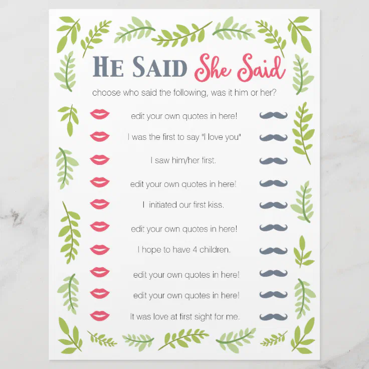 He said She Said illustrated foliage game | Zazzle