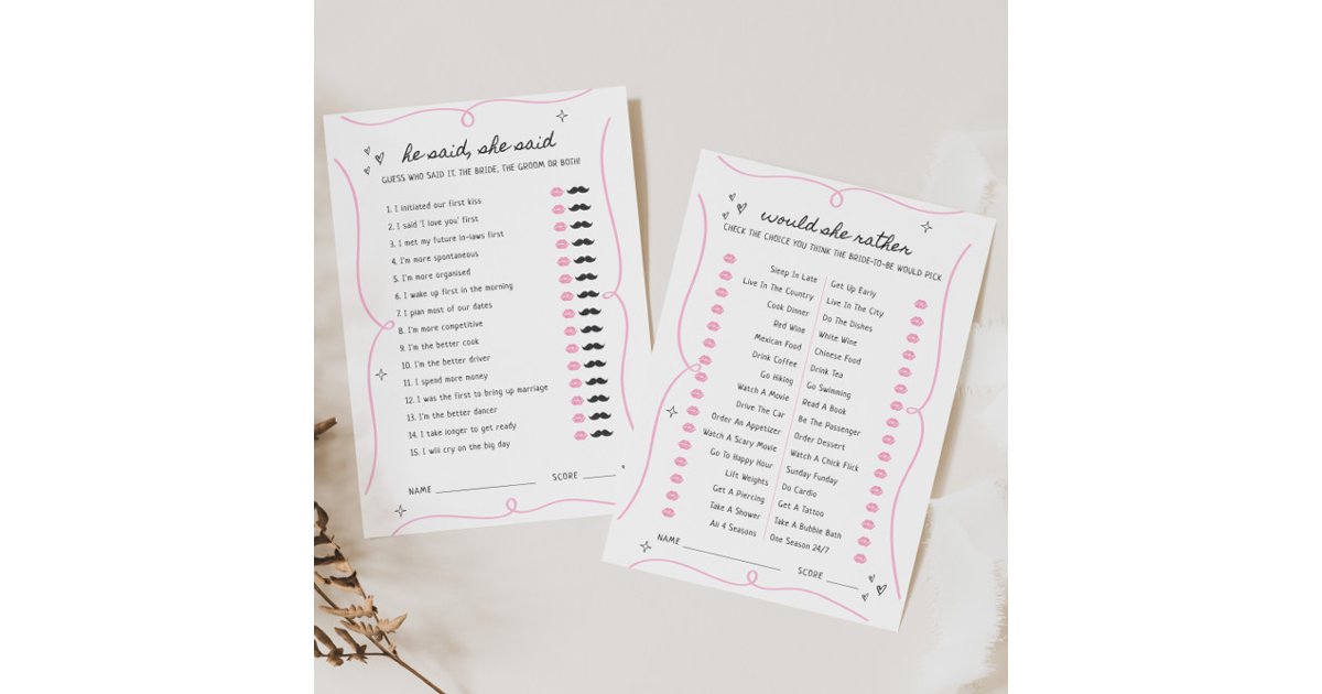 He said she said & Would she rather game card | Zazzle