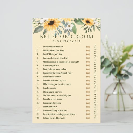 He Said She Said Yellow Floral Sunflower Game | Zazzle
