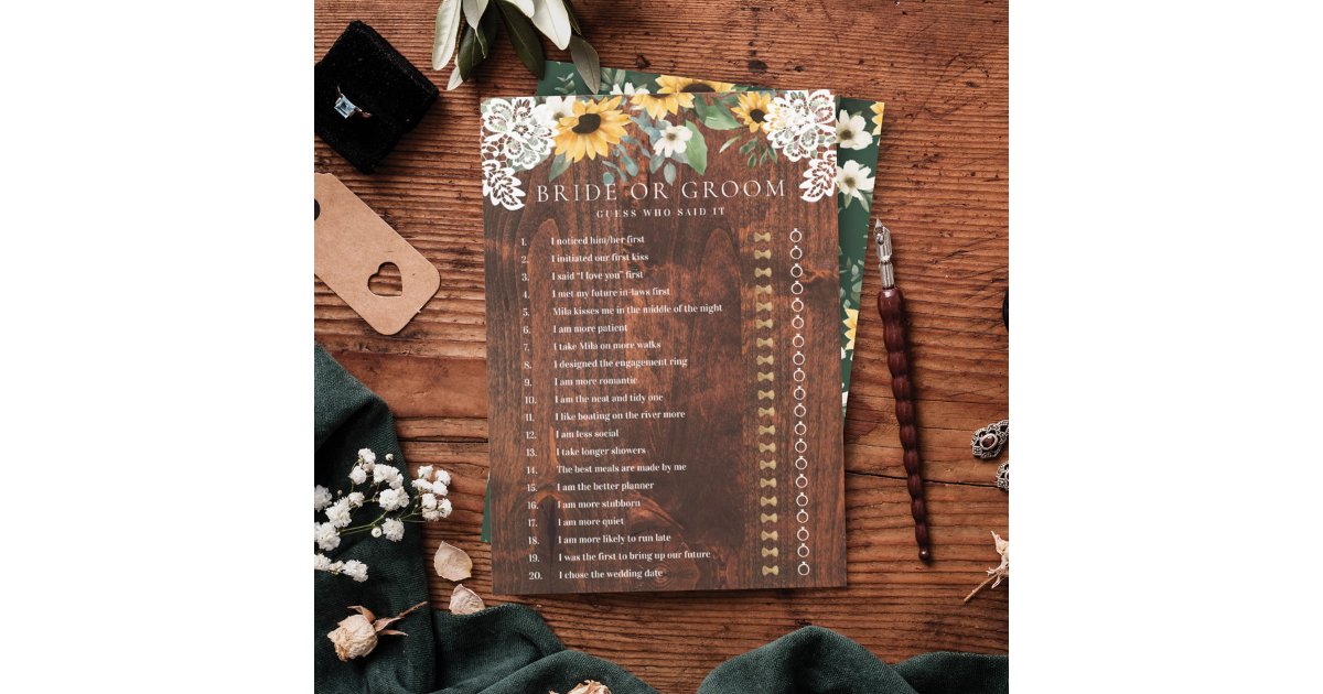 He Said She Said Yellow Floral Sunflower Lace Game Invitation | Zazzle