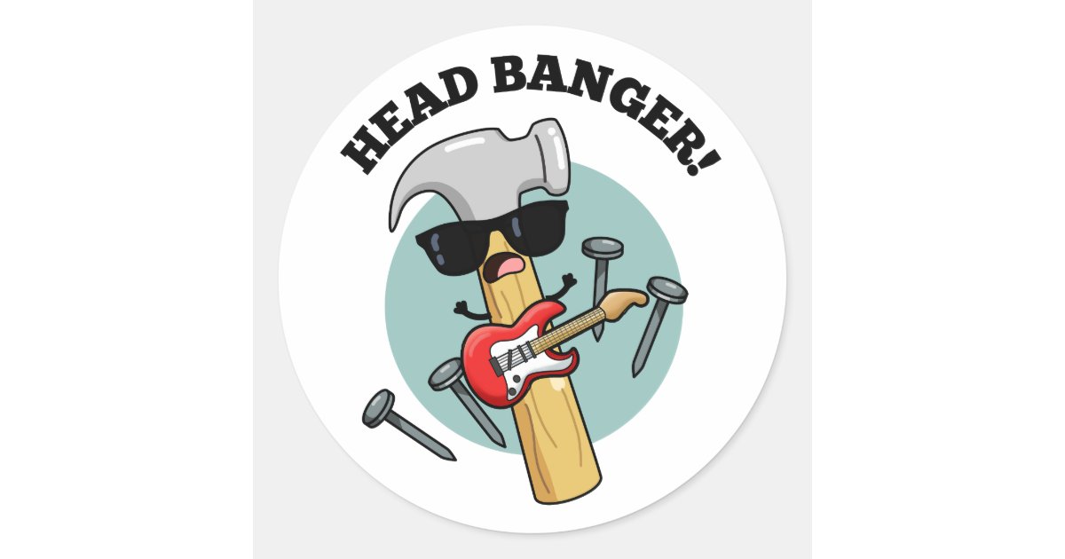 Head Banger Funny Music Puns Classic Round Sticker | Zazzle