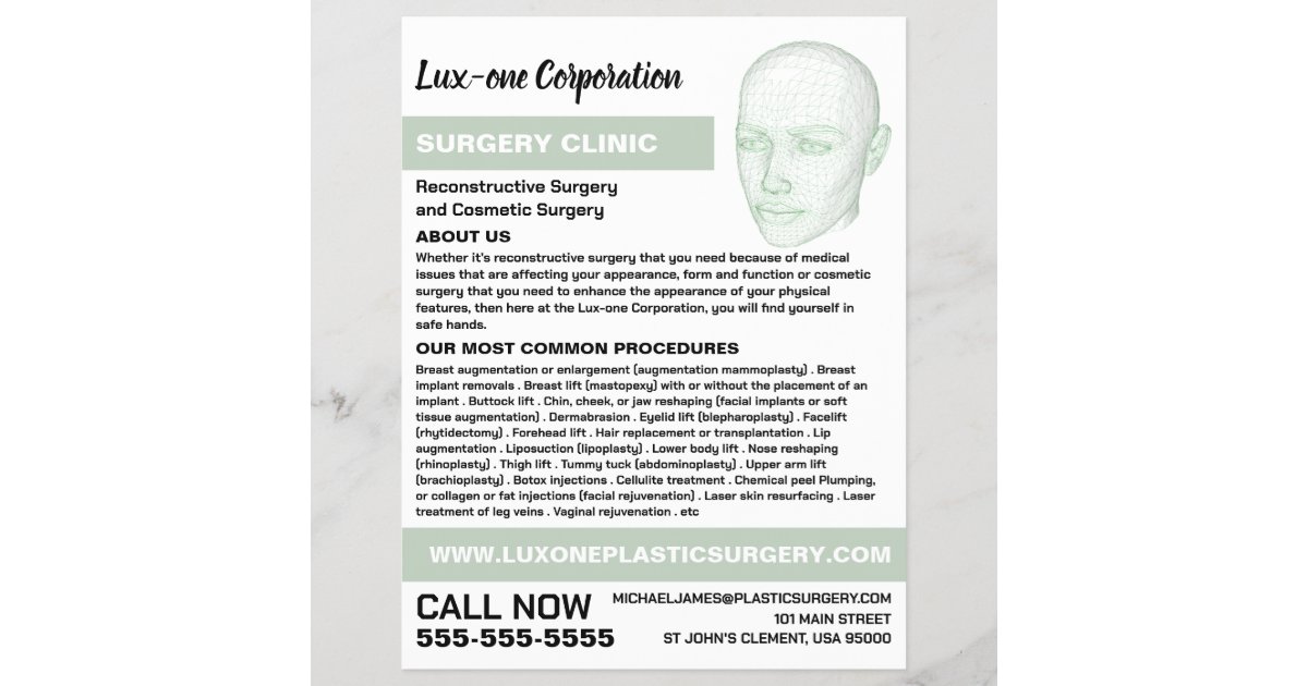 Head Model, Plastic Surgeon, Plastic Surgery Flyer | Zazzle