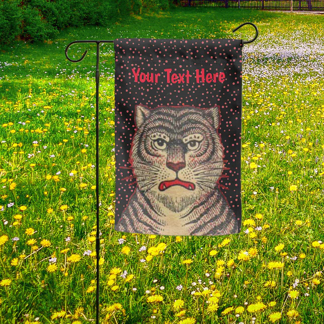 Head of Tiger Fierce Face Red dots on black Garden Flag | Zazzle