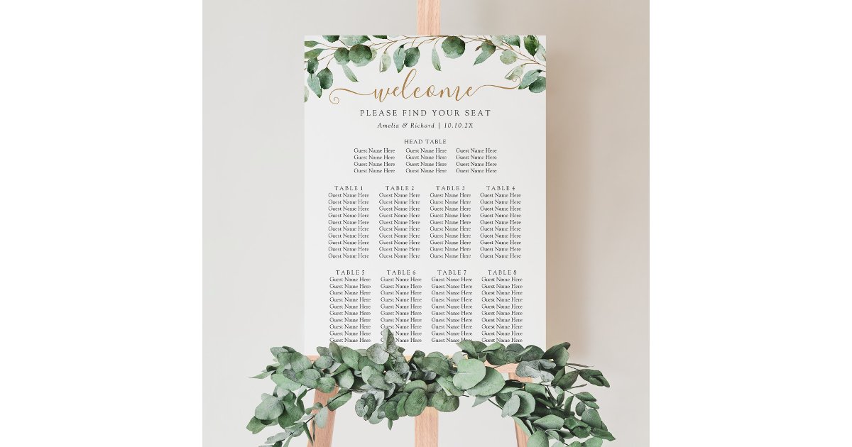 Head Table Eucalyptus Greenery Wedding Seating Poster | Zazzle