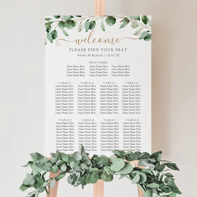 Head Table Eucalyptus Greenery Wedding Seating Poster | Zazzle