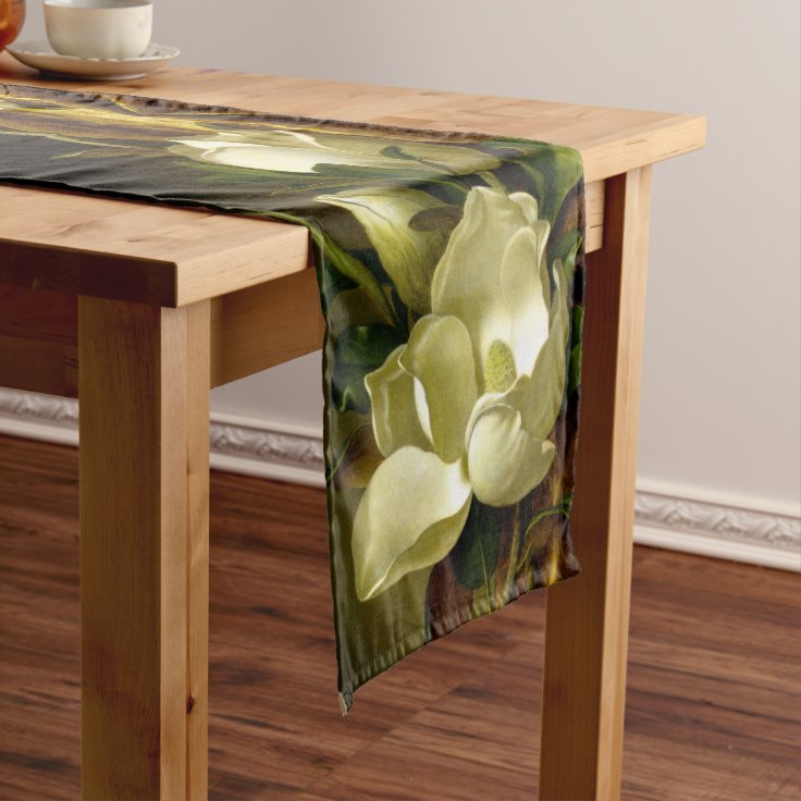 Heade Magnolia Flowers Gold Velvet Table Runner | Zazzle