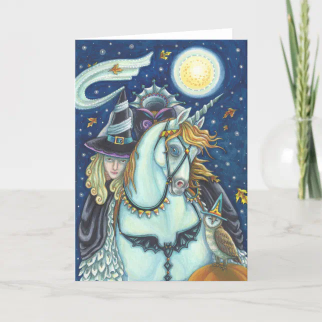 HEADLESS HORSEMAN GOTH WITCH, UNICORN & OWL Blank Card | Zazzle
